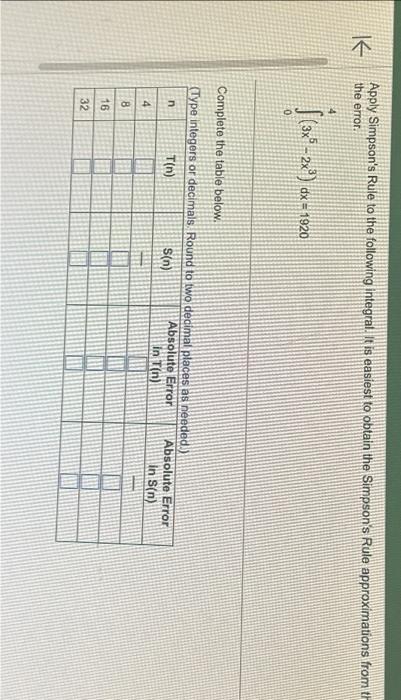 Solved Apply Simpson's Rule to the following integral. It is | Chegg.com