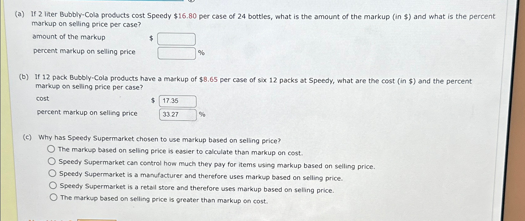 (a) ﻿If 2 ﻿liter Bubbly-Cola products cost Speedy | Chegg.com