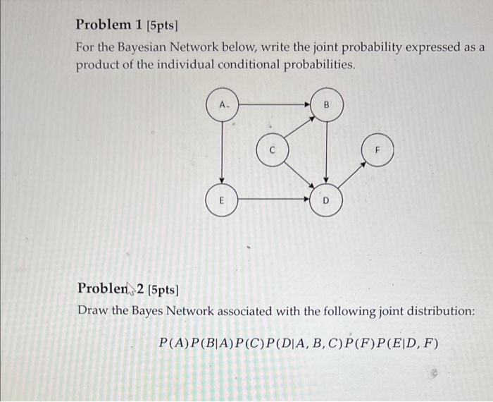 Solved For the Bayesian Network below, write the joint | Chegg.com