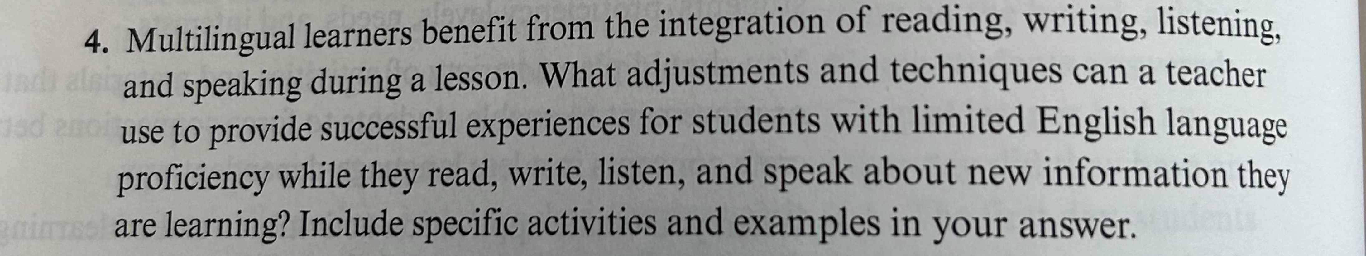 Solved Multilingual learners benefit from the integration of | Chegg.com