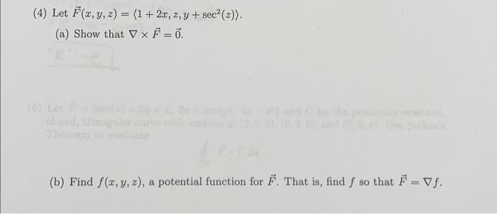 Solved 4 Let F X Y Z 1 2x Z Y Sec2 Z A Show That