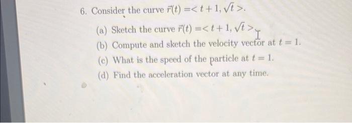Solved 6. Consider the curve r(t)= t+1,t . (a) Sketch the | Chegg.com