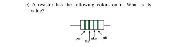 Solved e) A resistor has the following colors on it. What is | Chegg.com