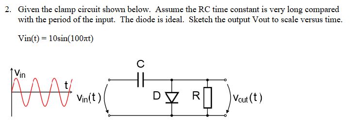 Solved Given the clamp circuit shown below. Assume the RC | Chegg.com