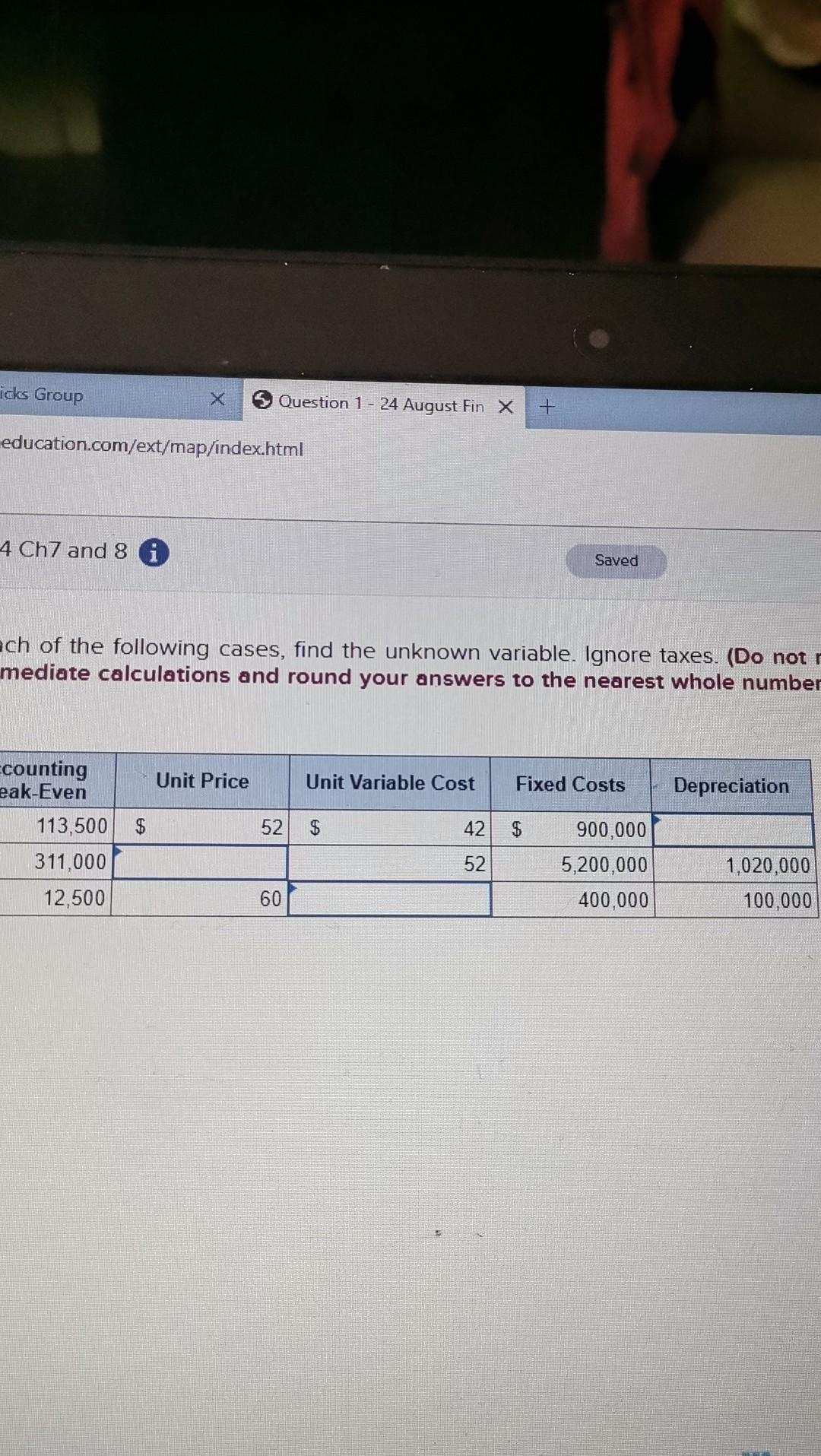 ich of the following cases, find the unknown | Chegg.com