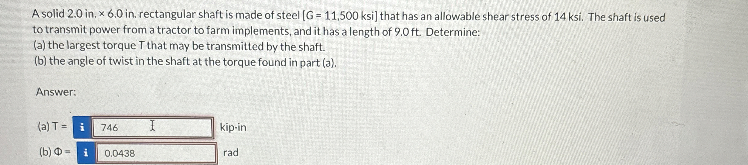 Solved A solid 2.0in.×6.0in. ﻿rectangular shaft is made of | Chegg.com