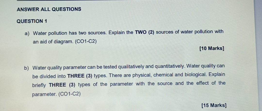 Solved ANSWER ALL QUESTIONS QUESTION 1 a) Water pollution | Chegg.com