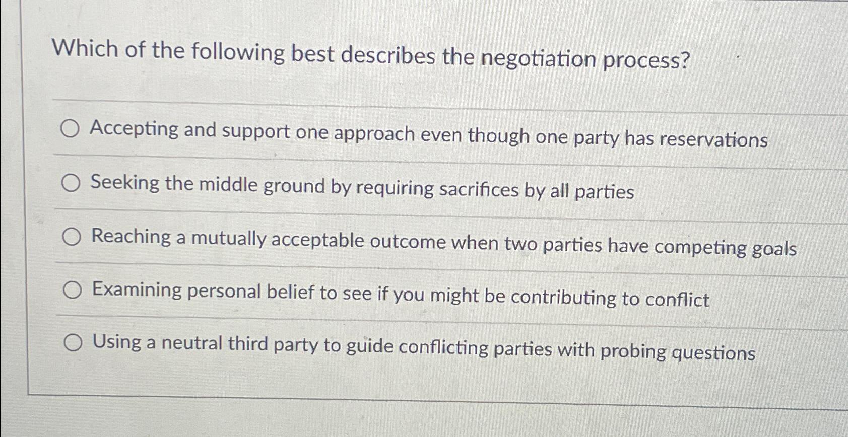 Solved Which of the following best describes the negotiation | Chegg.com