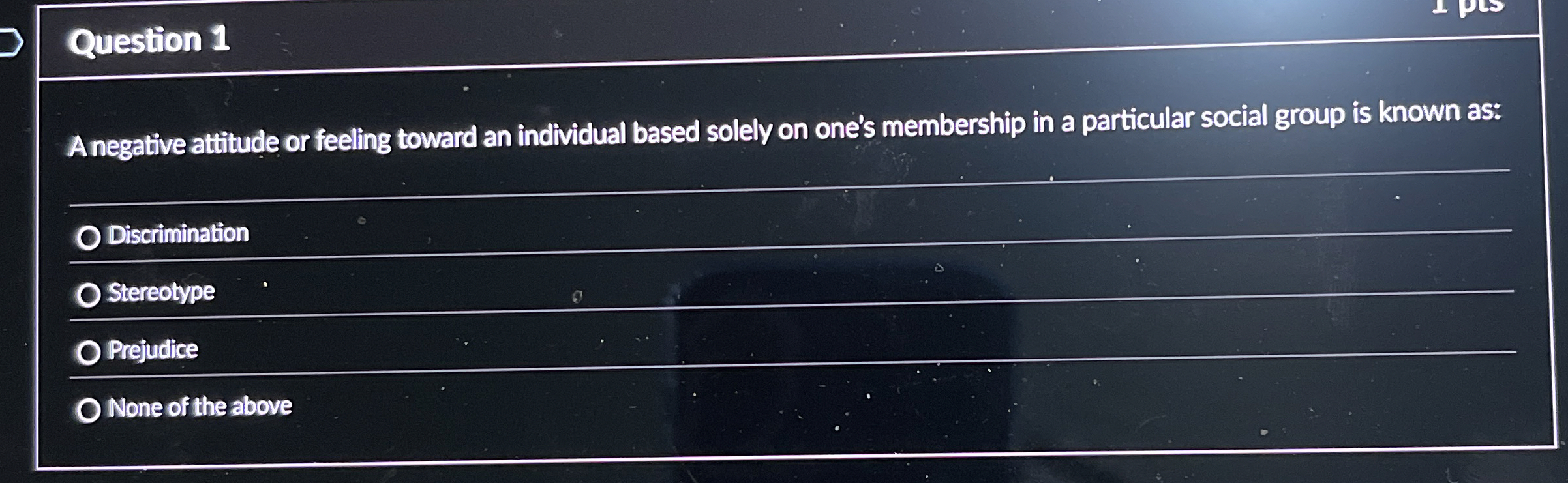 Solved Question 1A negative attitude or feeling toward an | Chegg.com