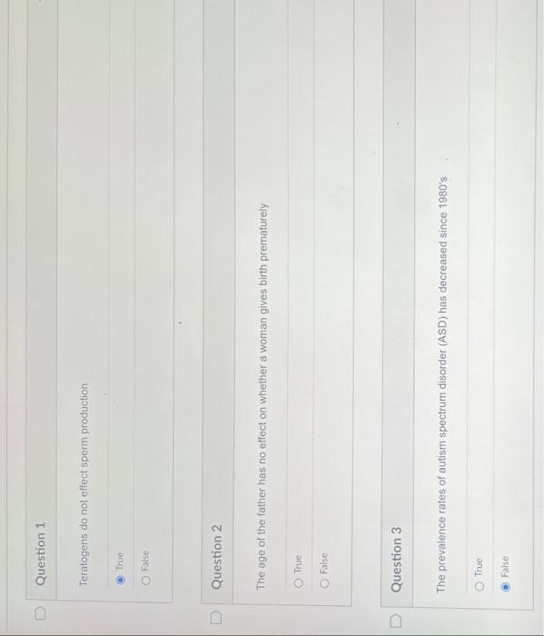 Solved Question 1 Teratogens do not effect sperm production | Chegg.com