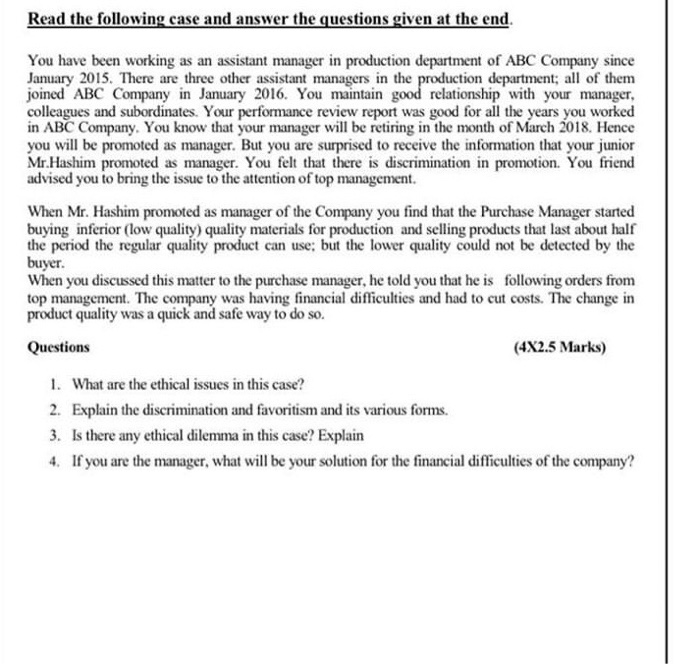 Solved Read the following case and answer the questions | Chegg.com