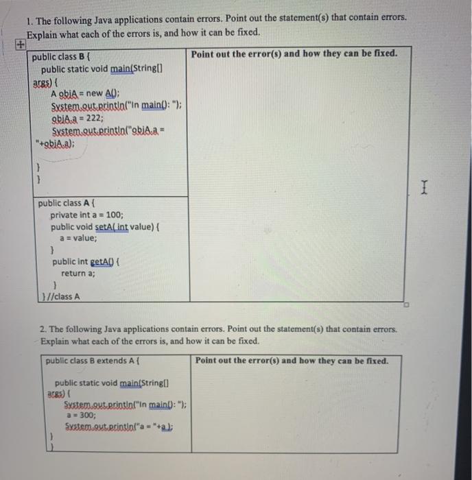 Solved 1. The following Java applications contain errors. | Chegg.com