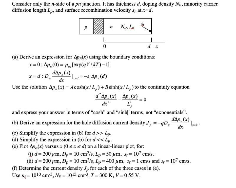 Solved Consider only the n-side of a pn junction. It has | Chegg.com