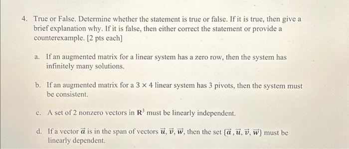 Solved 4. True or False. Determine whether the statement is | Chegg.com