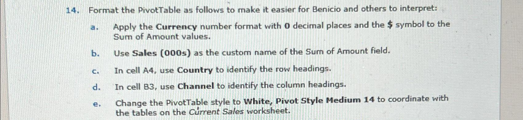 Solved Format the PivotTable as follows to make it easier | Chegg.com