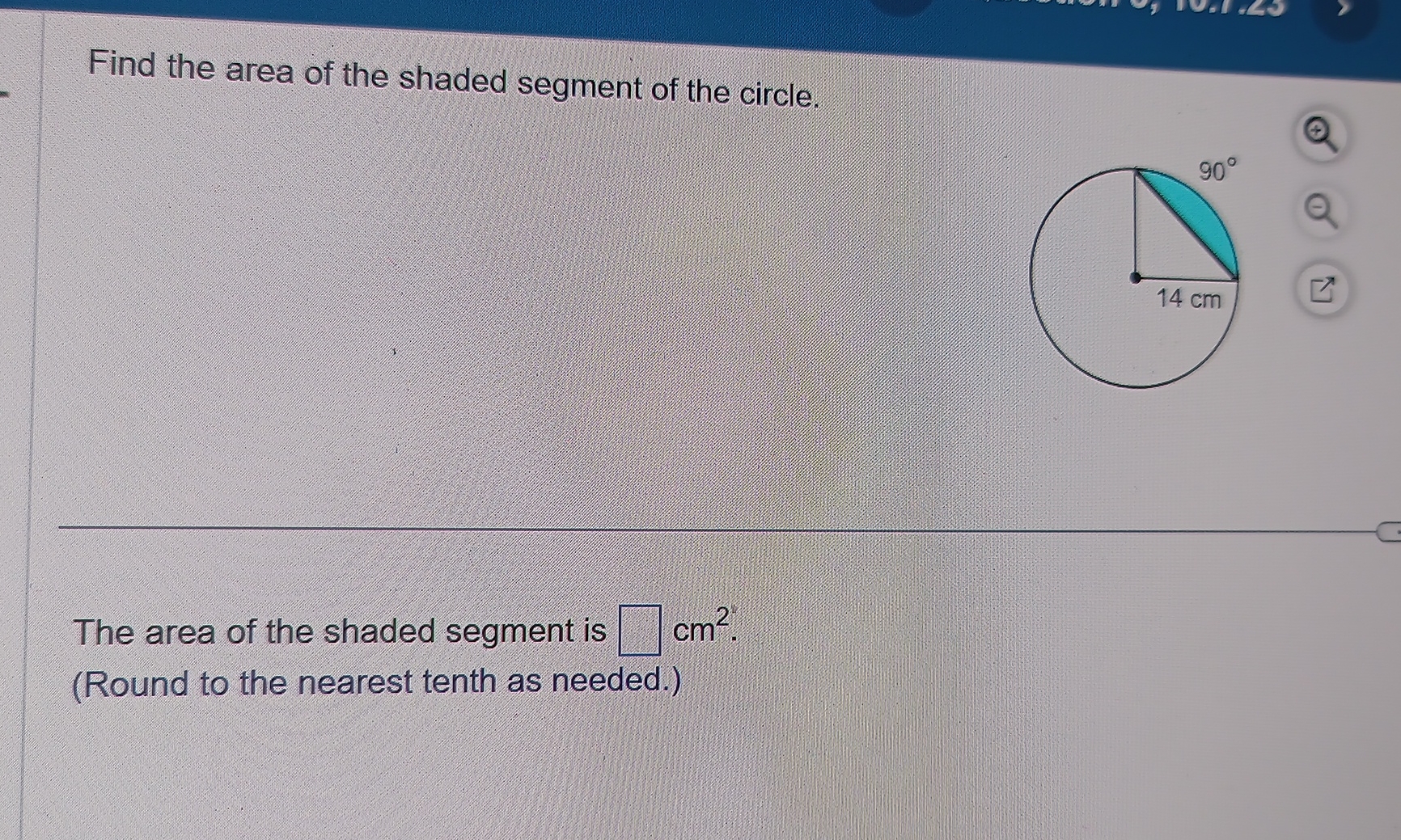 Solved Find the area of the shaded segment of the circle.The | Chegg.com