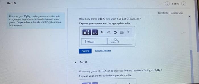Solved Item 5 5 of 20 Constants Periodic Table Propane gas, | Chegg.com