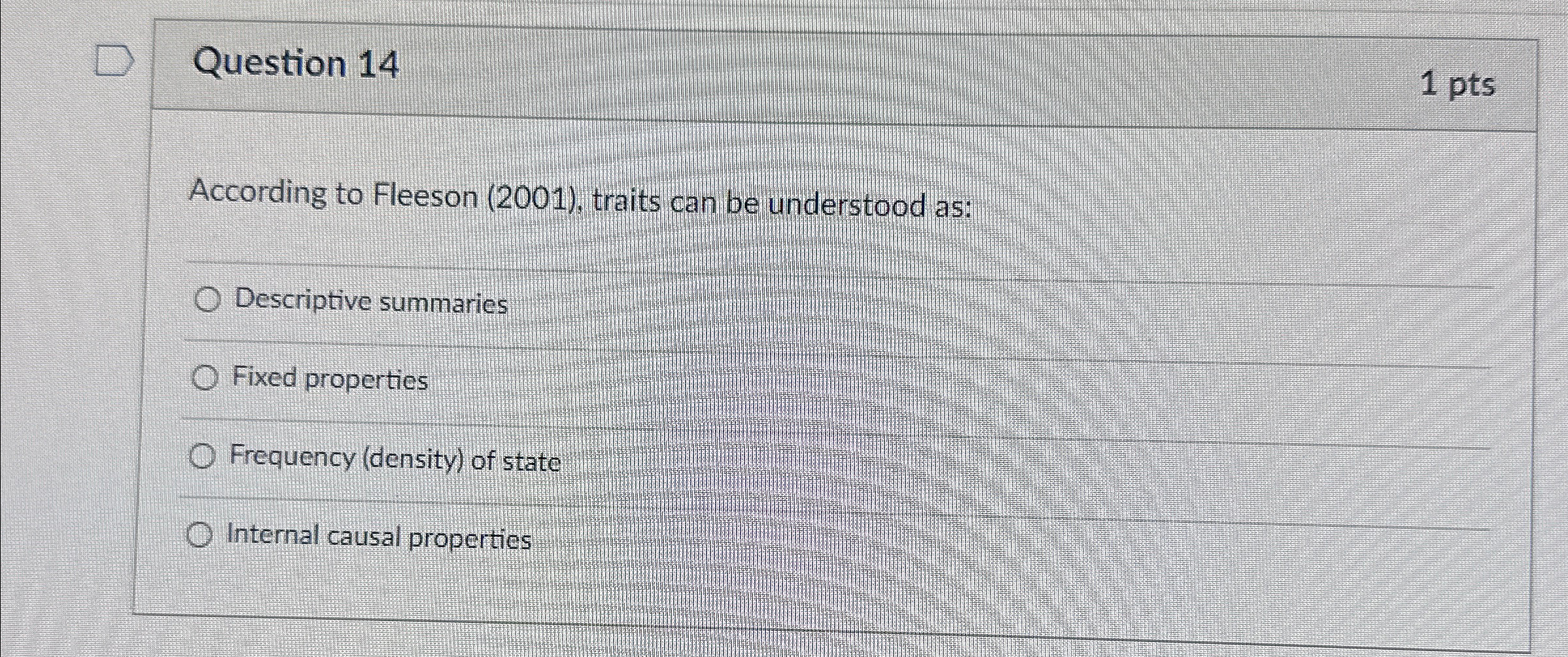 Solved Question 141 ﻿ptsAccording to Fleeson (2001), ﻿traits | Chegg.com