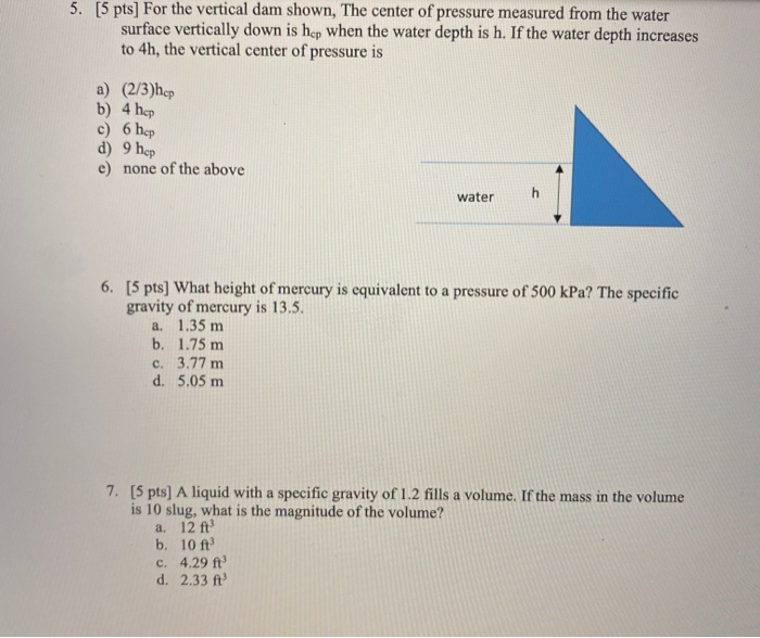 Solved 5. [5 pts] For the vertical dam shown, The center of | Chegg.com