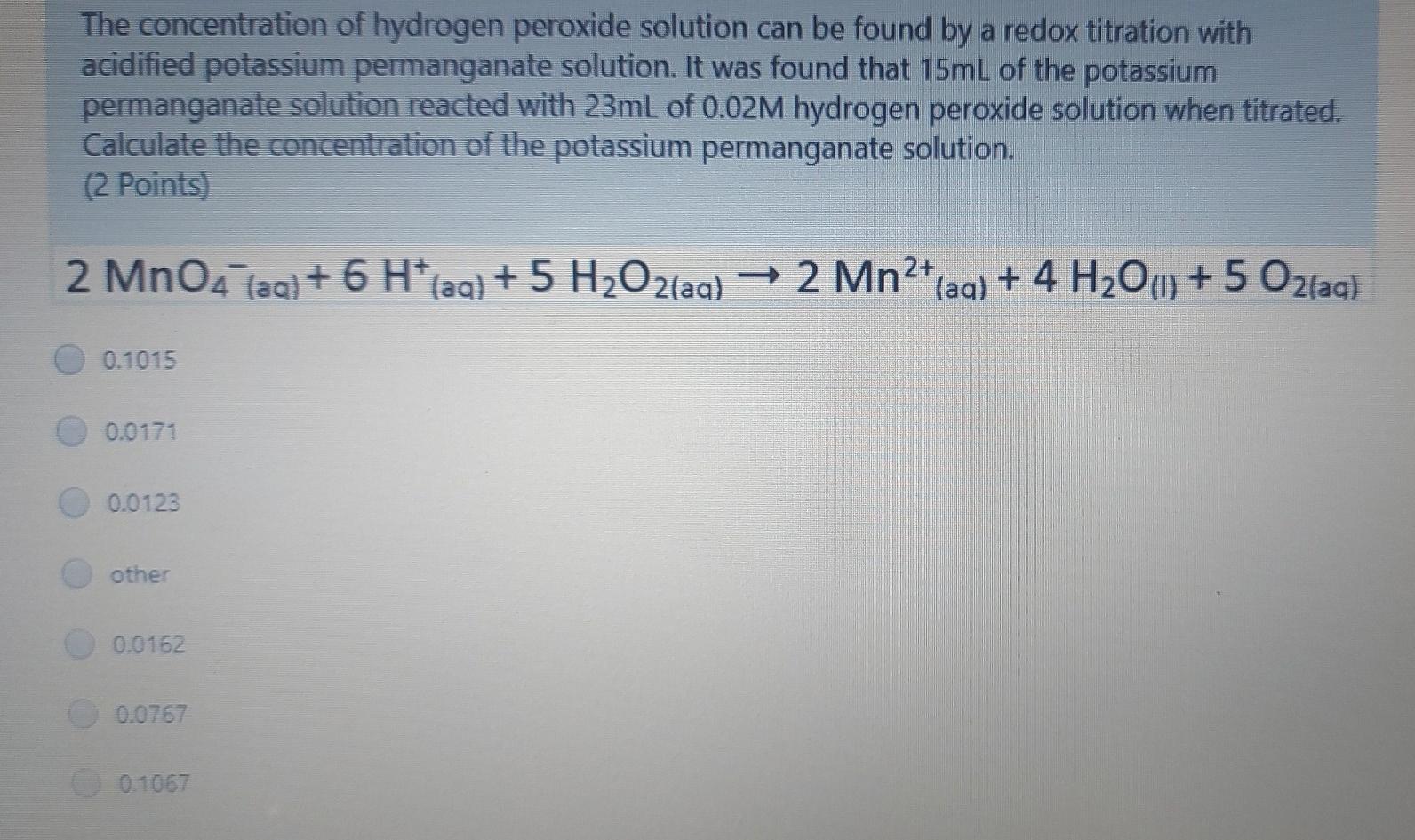 Solved The concentration of hydrogen peroxide solution can | Chegg.com