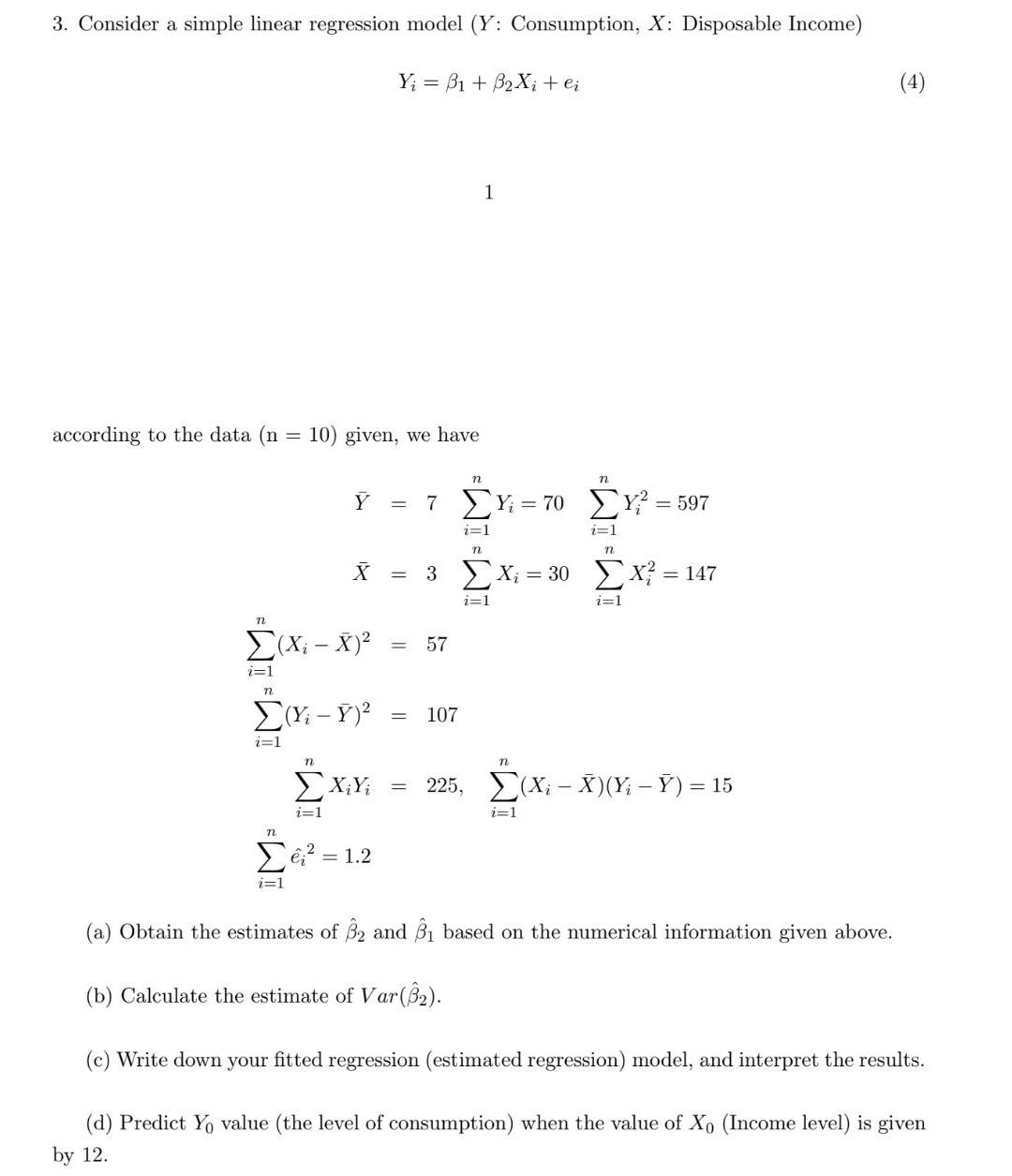 Solved 3. Consider a simple linear regression model ( Y : | Chegg.com