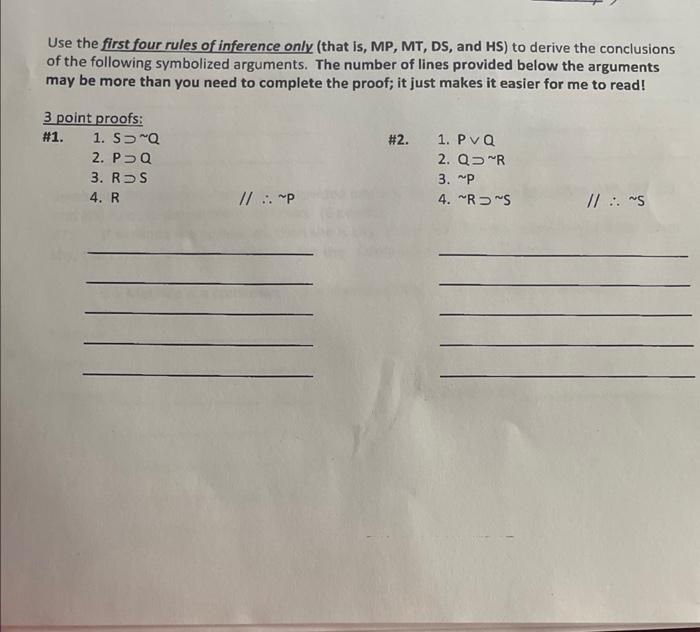 Use the first four rules of inference only (that is, | Chegg.com
