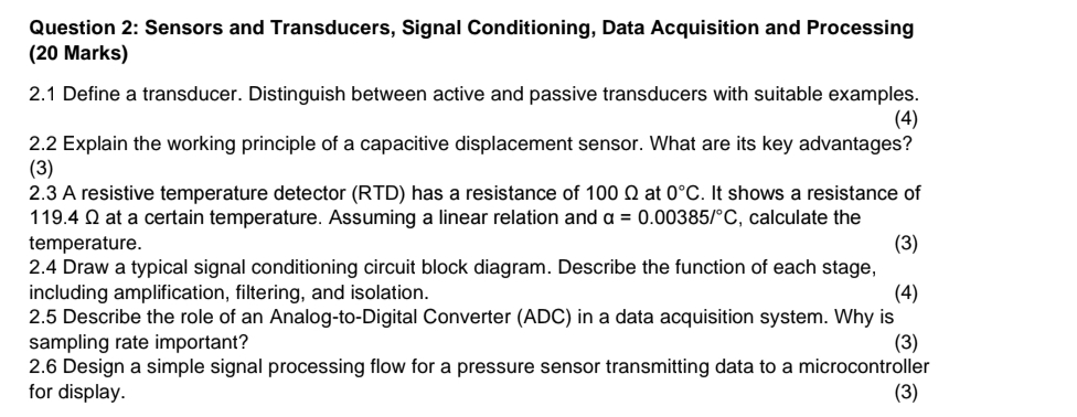 Solved Question 2: Sensors and Transducers, Signal | Chegg.com