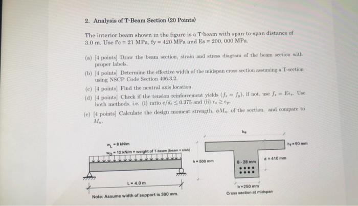 Solved 2. Analysis of T-Beam Section (20 Points) The | Chegg.com