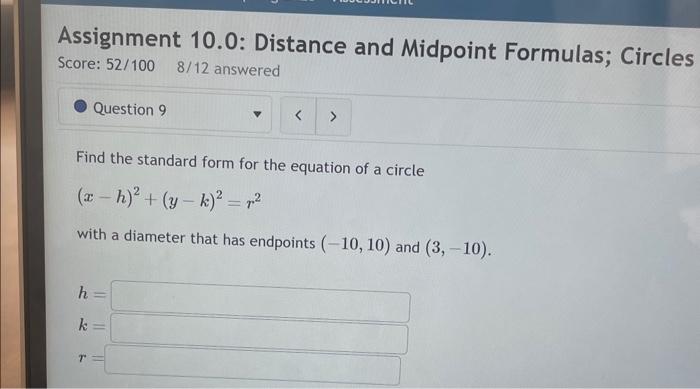 Solved Assignment 10.0: Distance and Midpoint Formulas; | Chegg.com