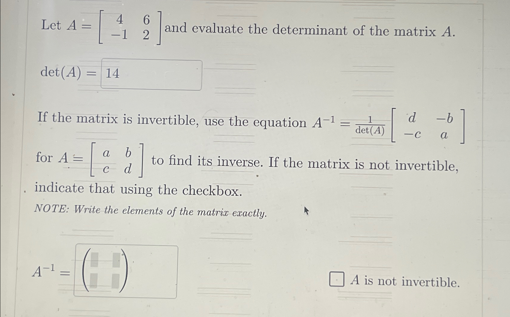 Solved Let A=[46-12] ﻿and evaluate the determinant of the | Chegg.com