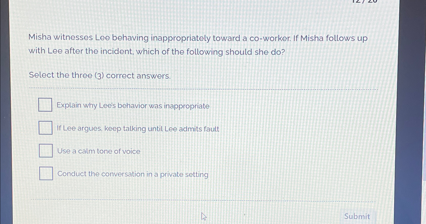 Solved Misha witnesses Lee behaving inappropriately toward a | Chegg.com