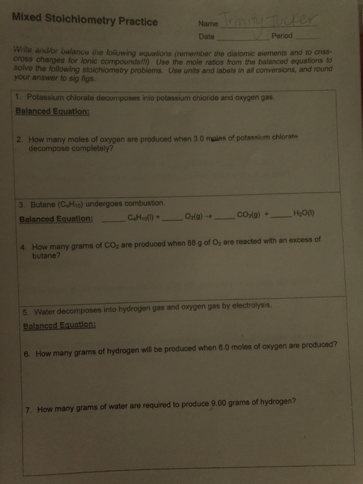 Solved Mixed Stoichiometry Practice Name Trinity Tucker Date | Chegg.com
