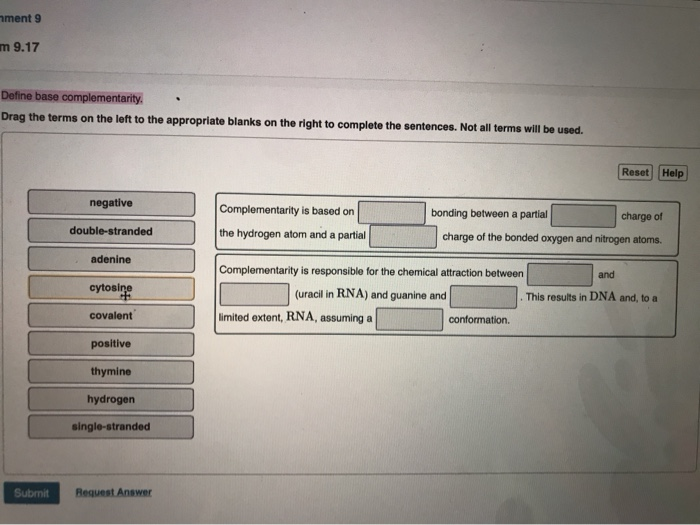 Solved ment 9 m 9.17 Define base complementarity. Drag the | Chegg.com
