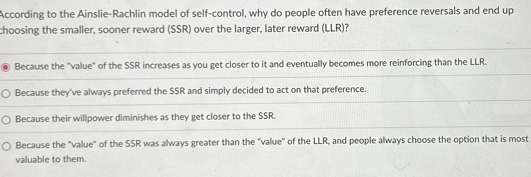 Solved According to the Ainslie-Rachlin model of | Chegg.com