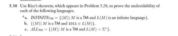 Solved 5.30 Use Rice's theorem, which appears in Problem | Chegg.com