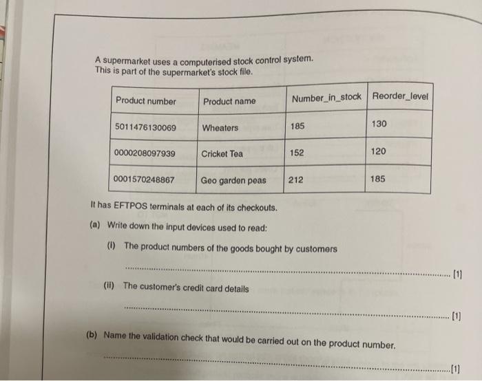 Solved A supermarket uses a computerised stock control | Chegg.com