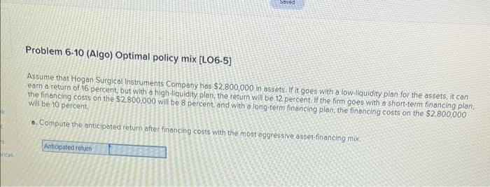 Solved Problem 6-10 (Algo) Optimal policy mix [LO6-5] Assume | Chegg.com