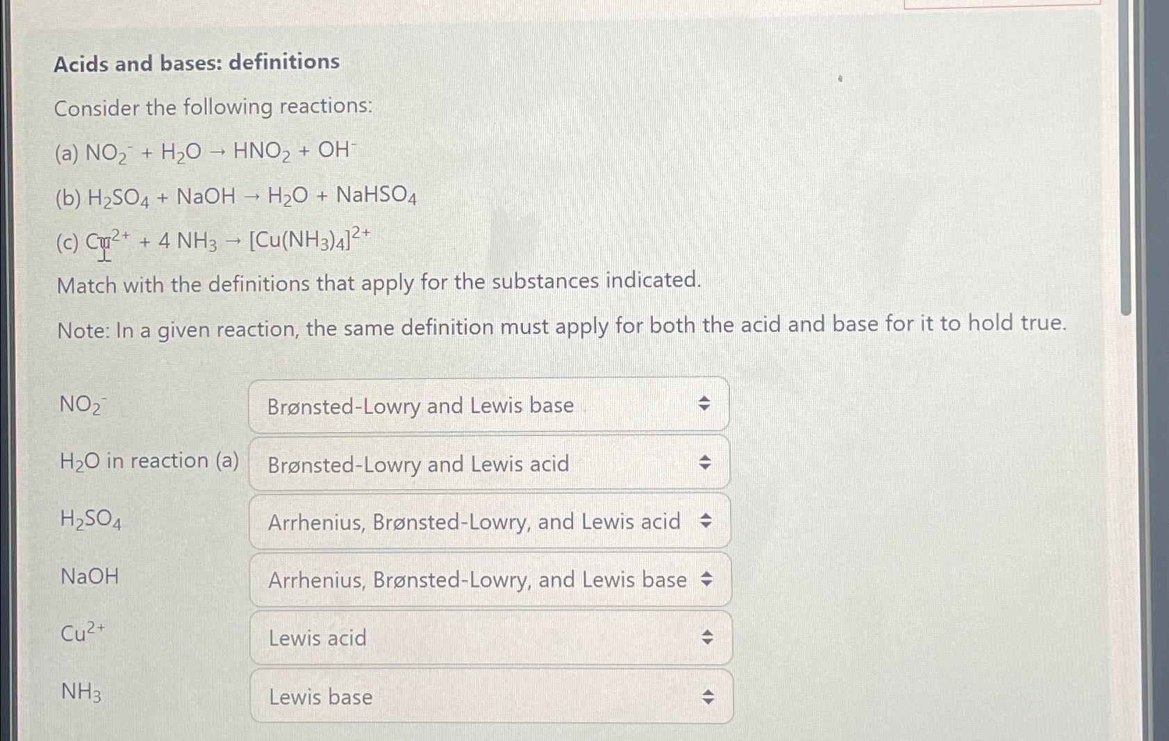 Solved Acids and bases: definitionsConsider the following | Chegg.com