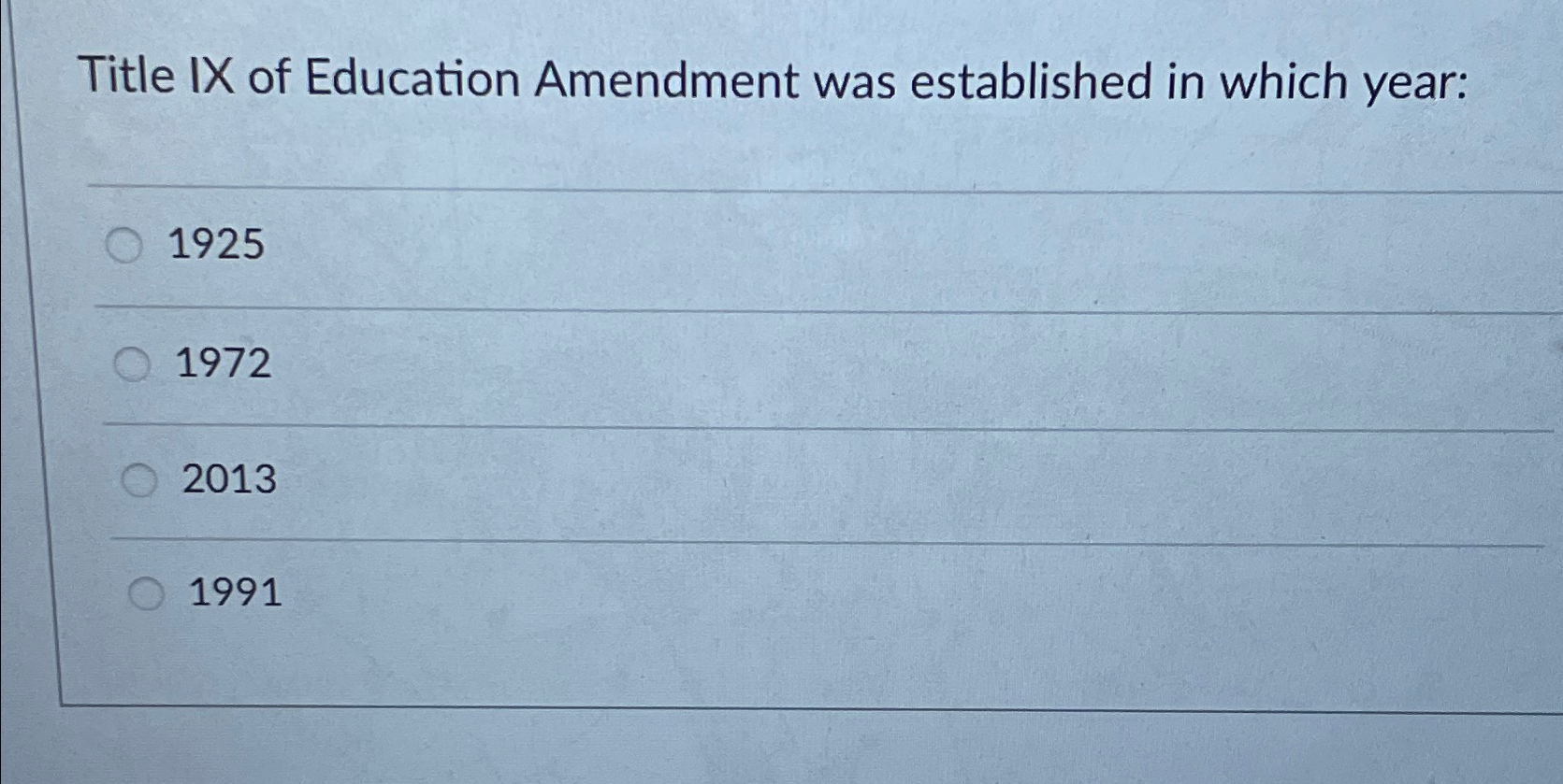 Solved Title IX of Education Amendment was established in | Chegg.com