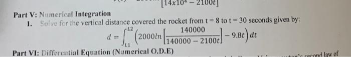 Solved Part V: Numerical Integration 1. Solve for the | Chegg.com