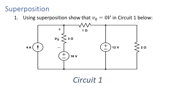 Solved SuperpositionUsing superposition show that v0=0V ﻿in | Chegg.com