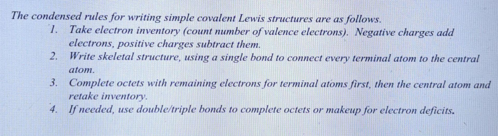 Solved The condensed rules for writing simple covalent Lewis | Chegg.com