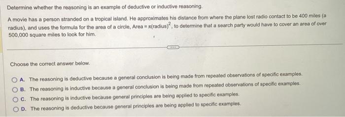 Solved Determine whether the reasoning is an example of | Chegg.com