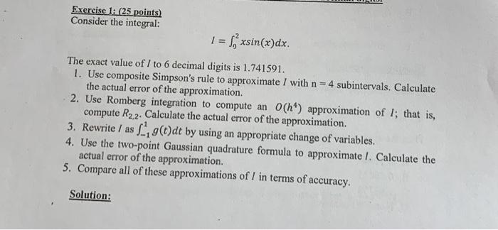 Solved Exercise 1 25 Points Consider The Integral 4983