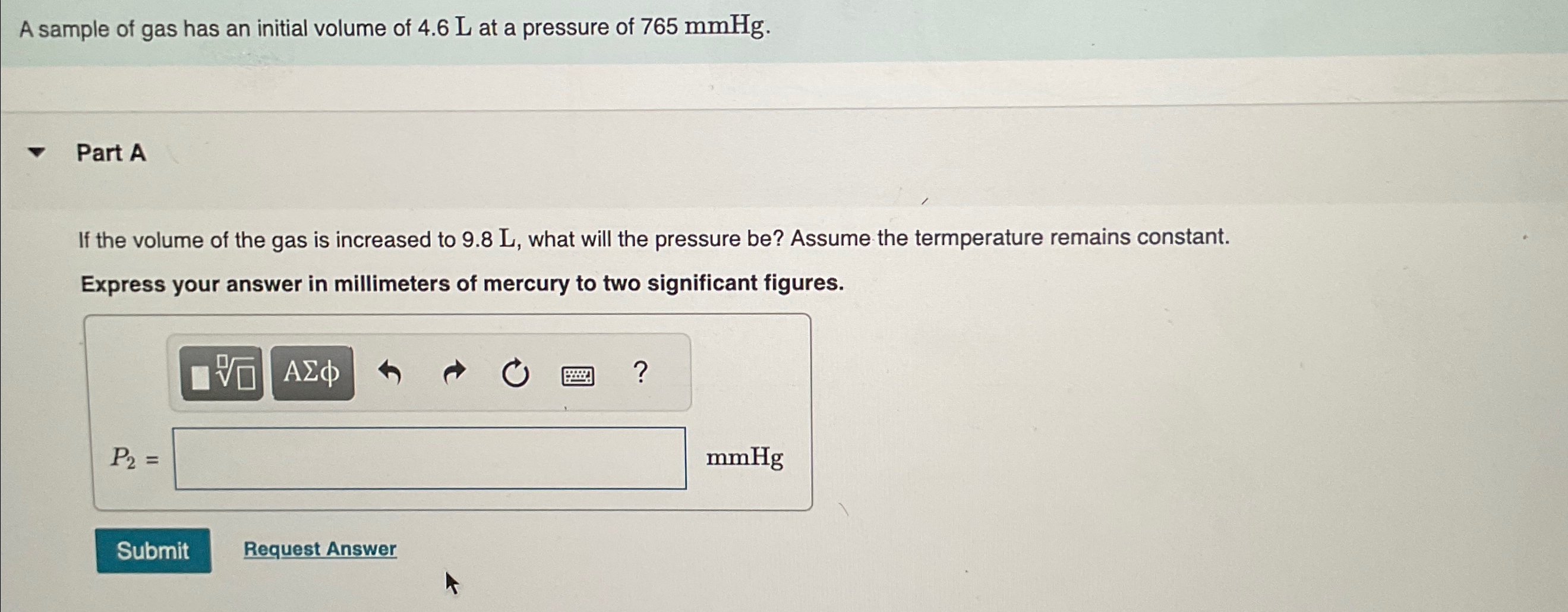 Solved A sample of gas has an initial volume of 4.6L at a | Chegg.com