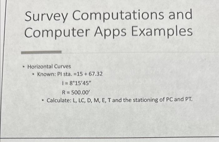 Solved Survey Computations and Computer Apps Examples - | Chegg.com