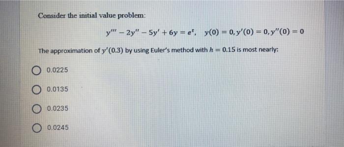 Solved Consider the initial value problem: y" - 2y" - Sy' + | Chegg.com