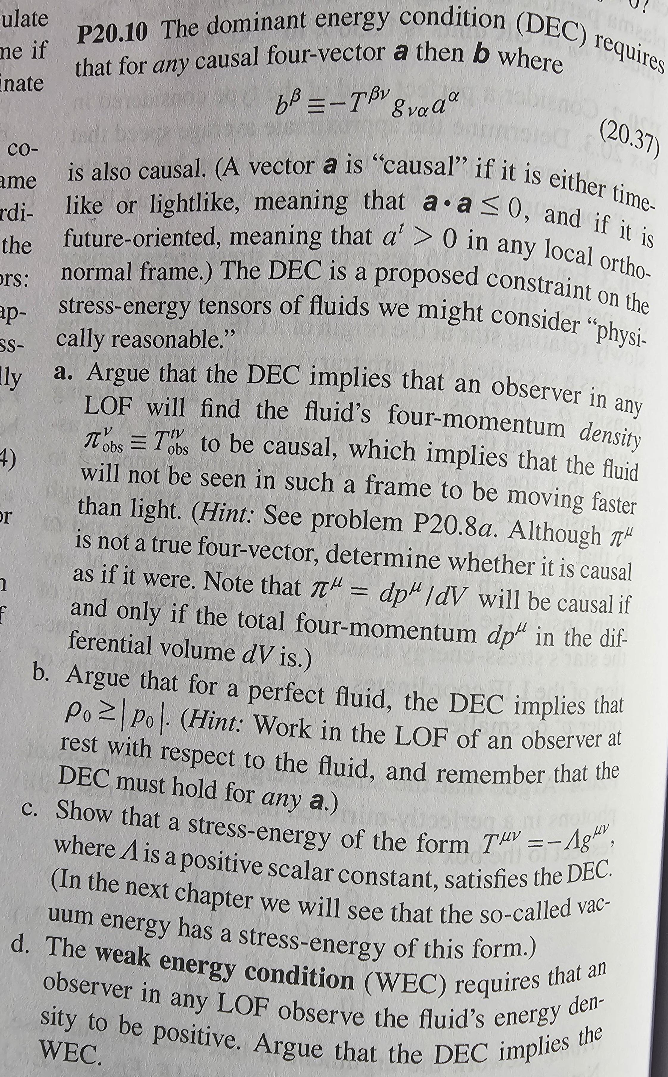 Solved P20.10 ﻿The dominant energy condition (DEC) | Chegg.com