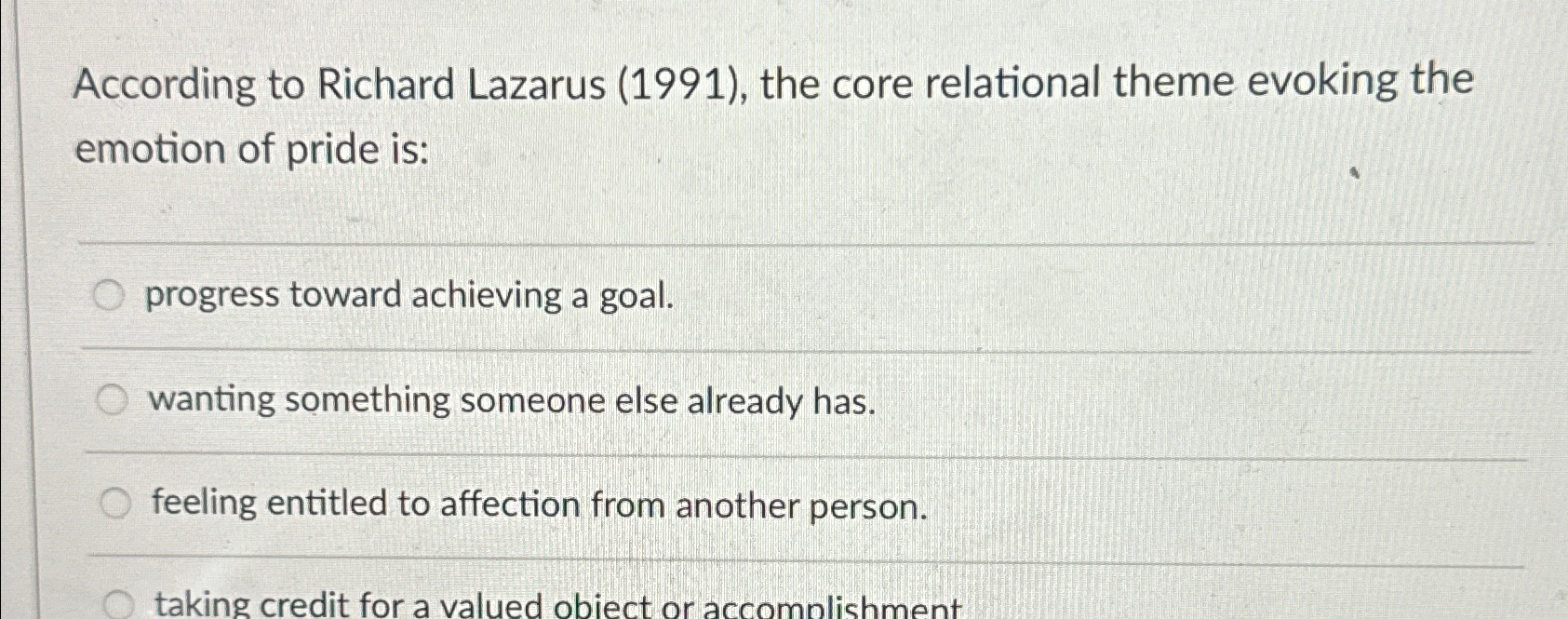 Solved According to Richard Lazarus (1991), ﻿the core | Chegg.com
