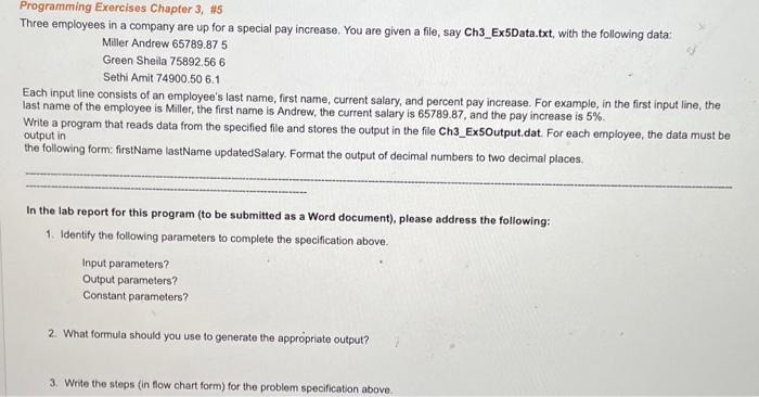 Solved Programming Exercises Chapter 3, #5 Three employees | Chegg.com